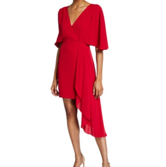 Halston Heritage | Dresses | Halstonflowy Shortsleeve Fauxwrap Dress W ...
